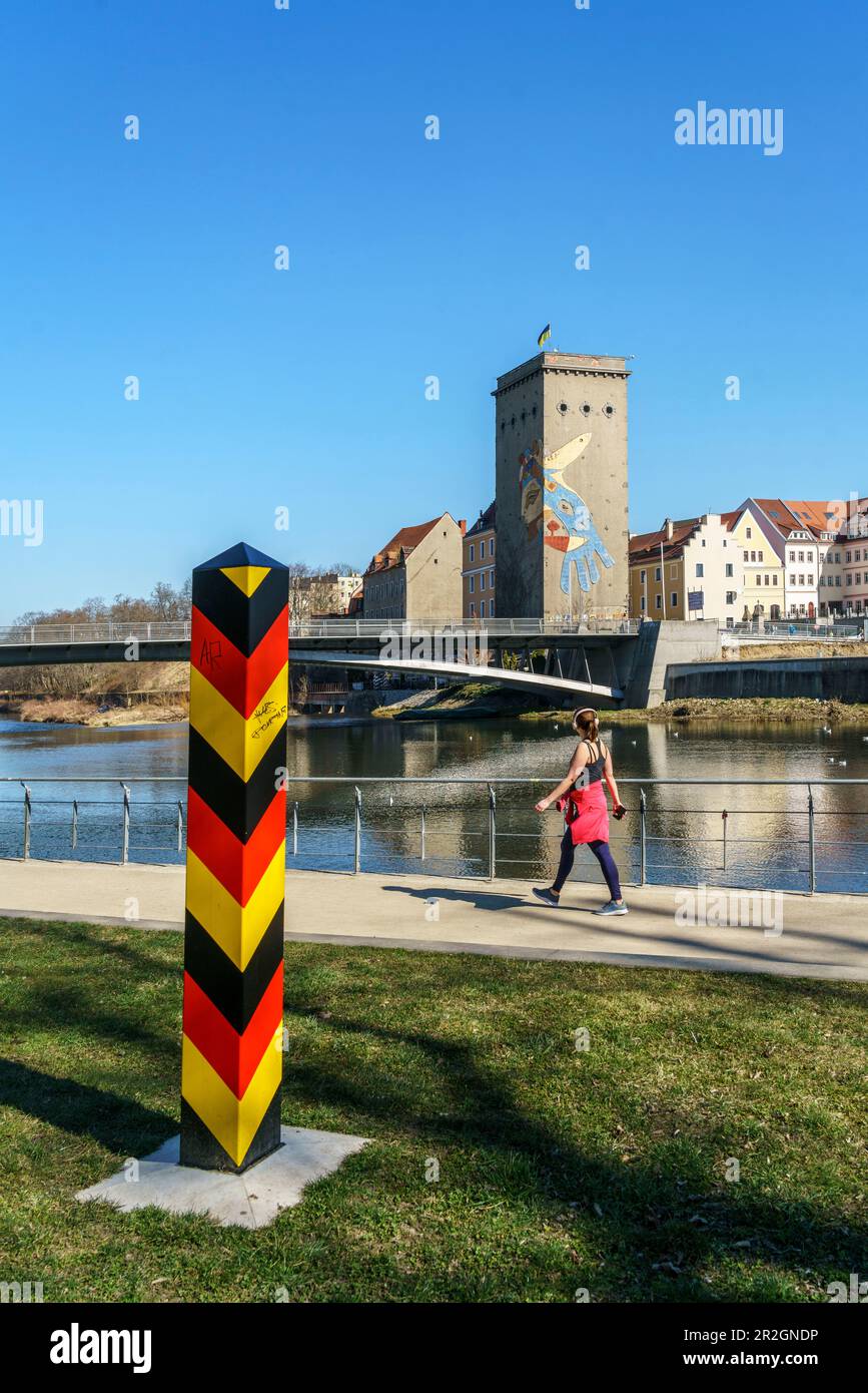 Border post of the german polish border on the river neisse hi-res ...