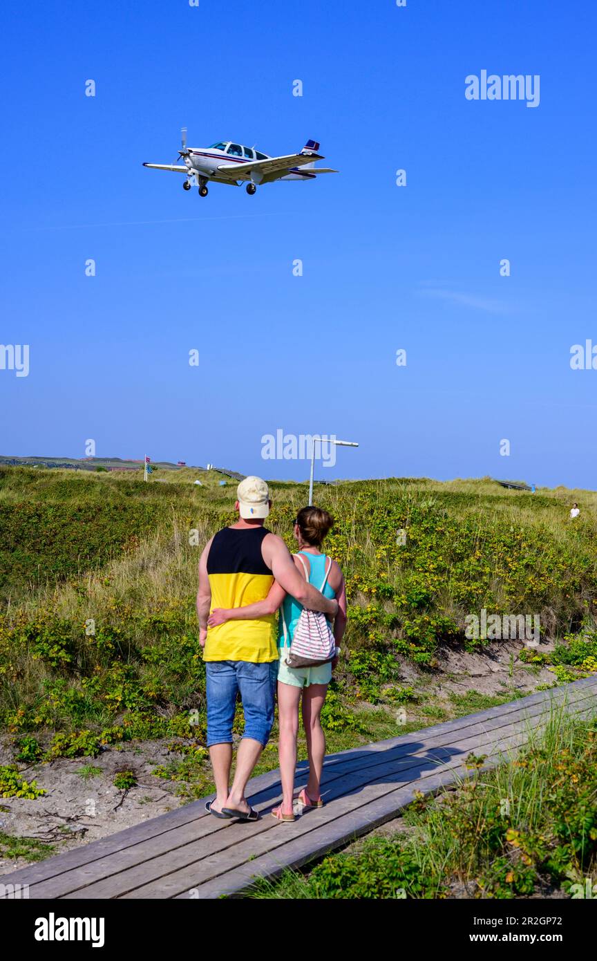 Düne/Badedüne, side island of Helgoland, airport on Düne, campsite is in the flight path ...