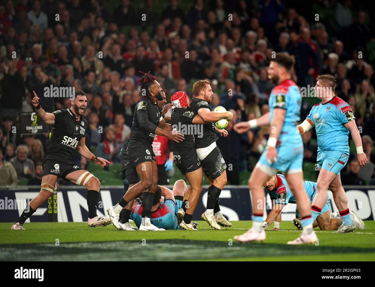 RC Toulon's Ihaia West celebrates scoring their side's sixth try of the ...