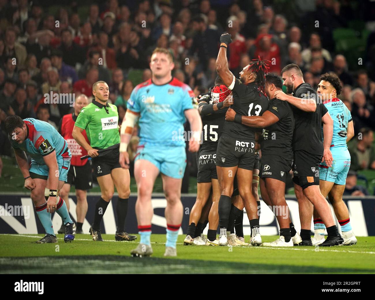 RC Toulon's Ihaia West celebrates scoring their side's sixth try of the ...