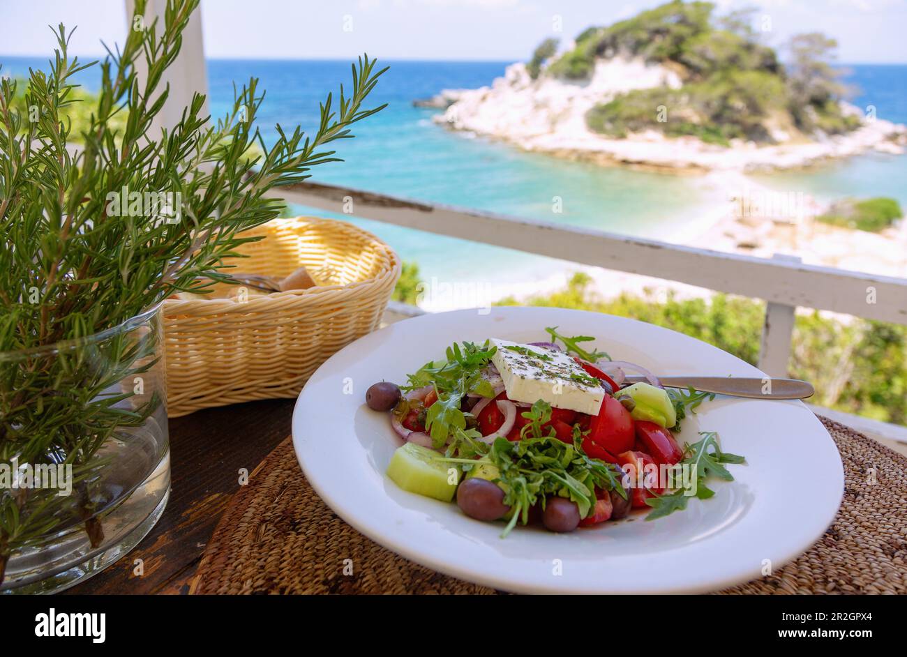 Greek farmer's salad served at the Basilico tavern in Kokkari on the ...