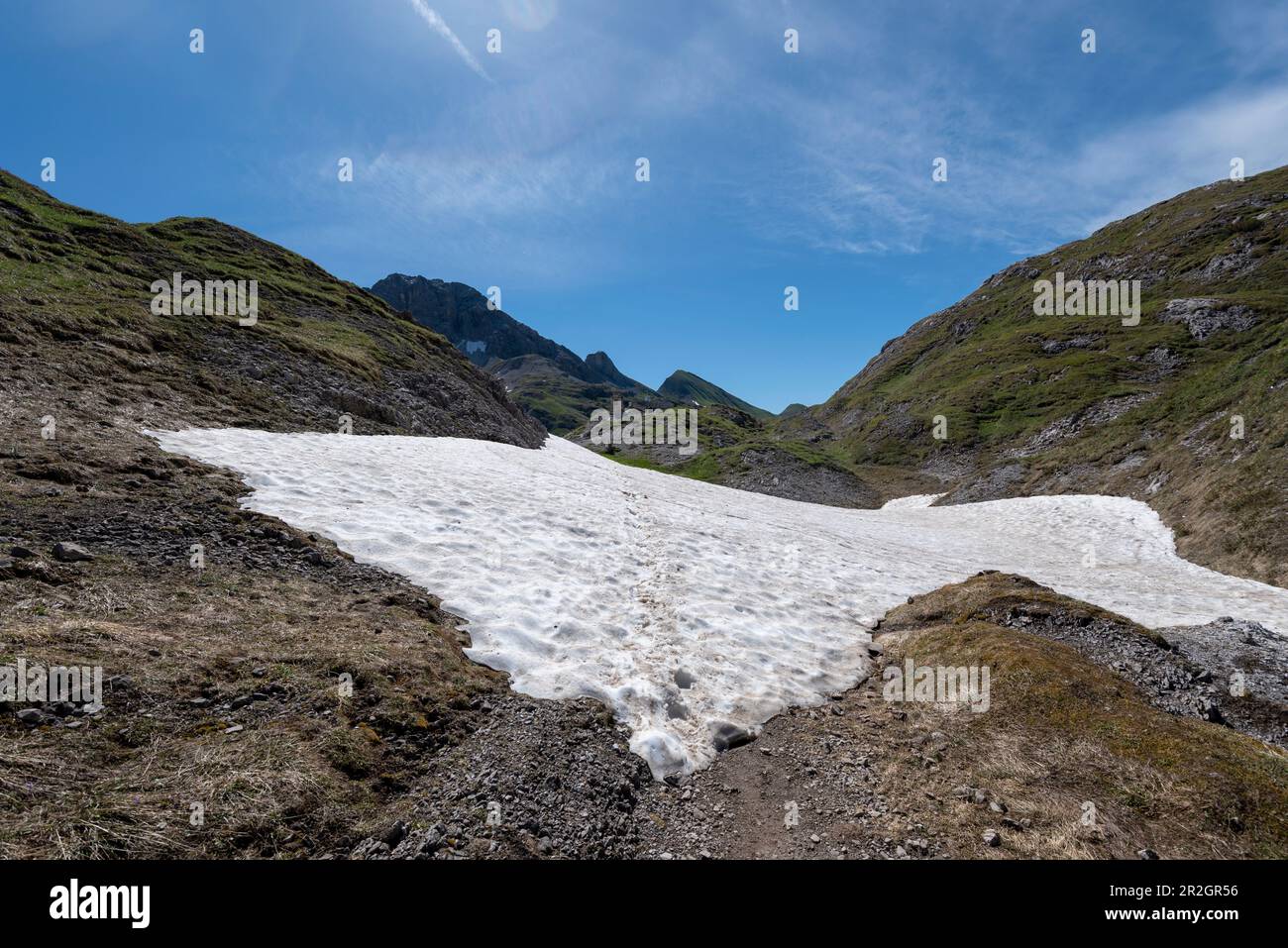 Snow field, Mädelegabel, border between Germany and Austria, European ...