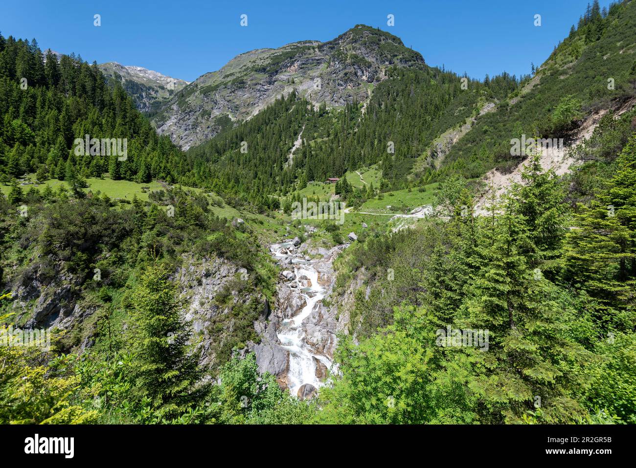 Ascent to the Mädelegabel, waterfall, European long-distance hiking ...