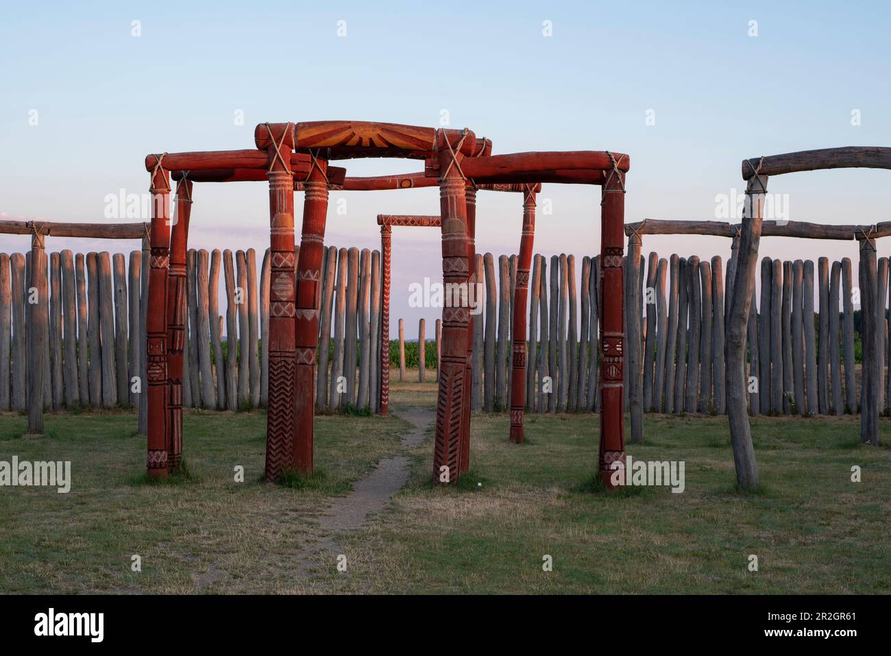 Sunrise at the Pömmelte ring sanctuary, prehistoric circular ditch ...