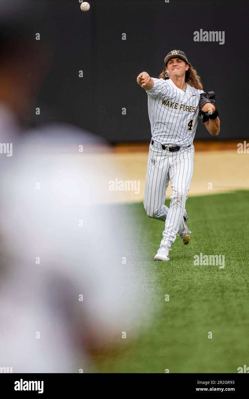 May 18, 2023: Wake Forest pitcher Rhett Lowder (4) warms up before the ...