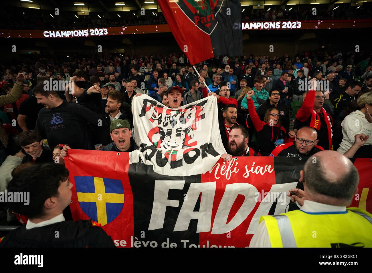 RC Toulon fans in the stands celebrate during the ECPR Challenge Cup ...