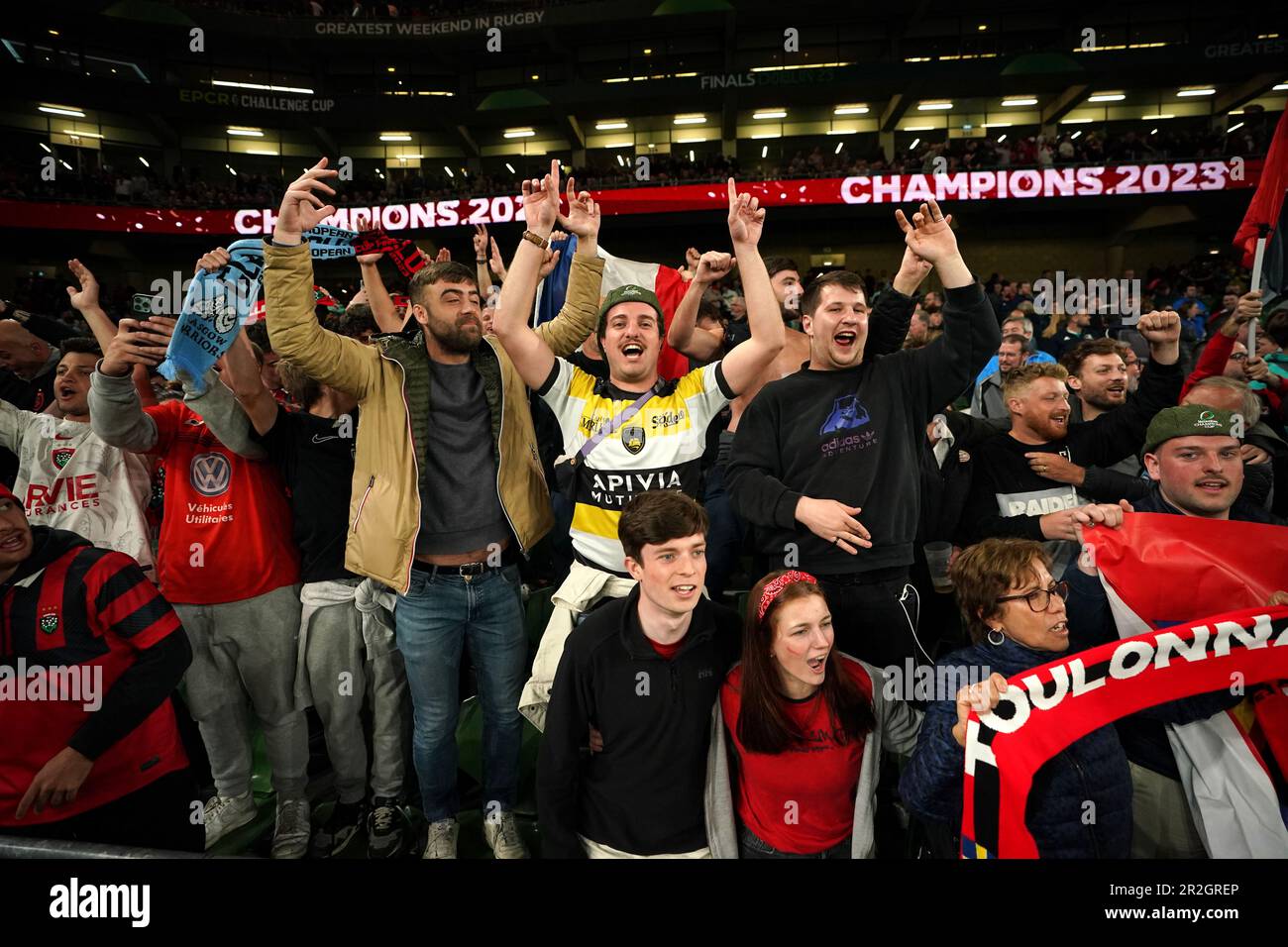 RC Toulon fans in the stands celebrate during the ECPR Challenge Cup ...