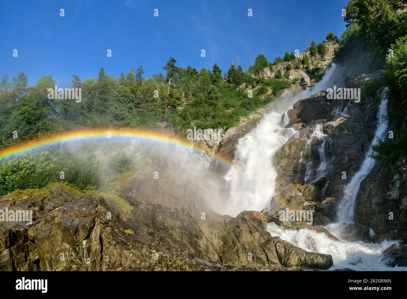 Rutor waterfalls with rainbow, Rutor falls, Rutor group, Graian Alps ...