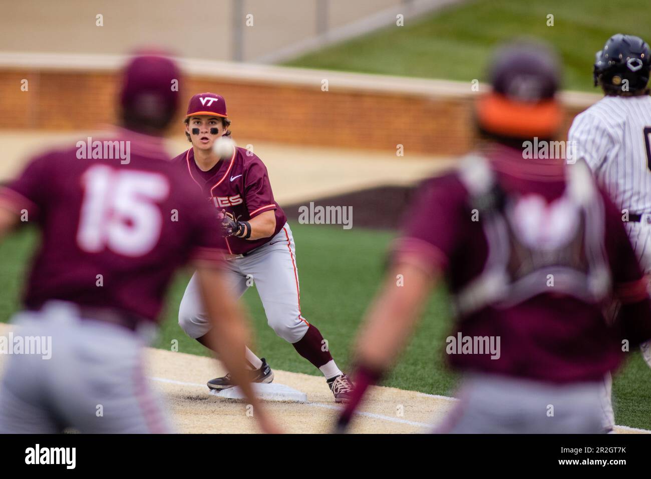 May 18, 2023: Virginia Tech Hokies infielder Garrett Michel (25) makes ...