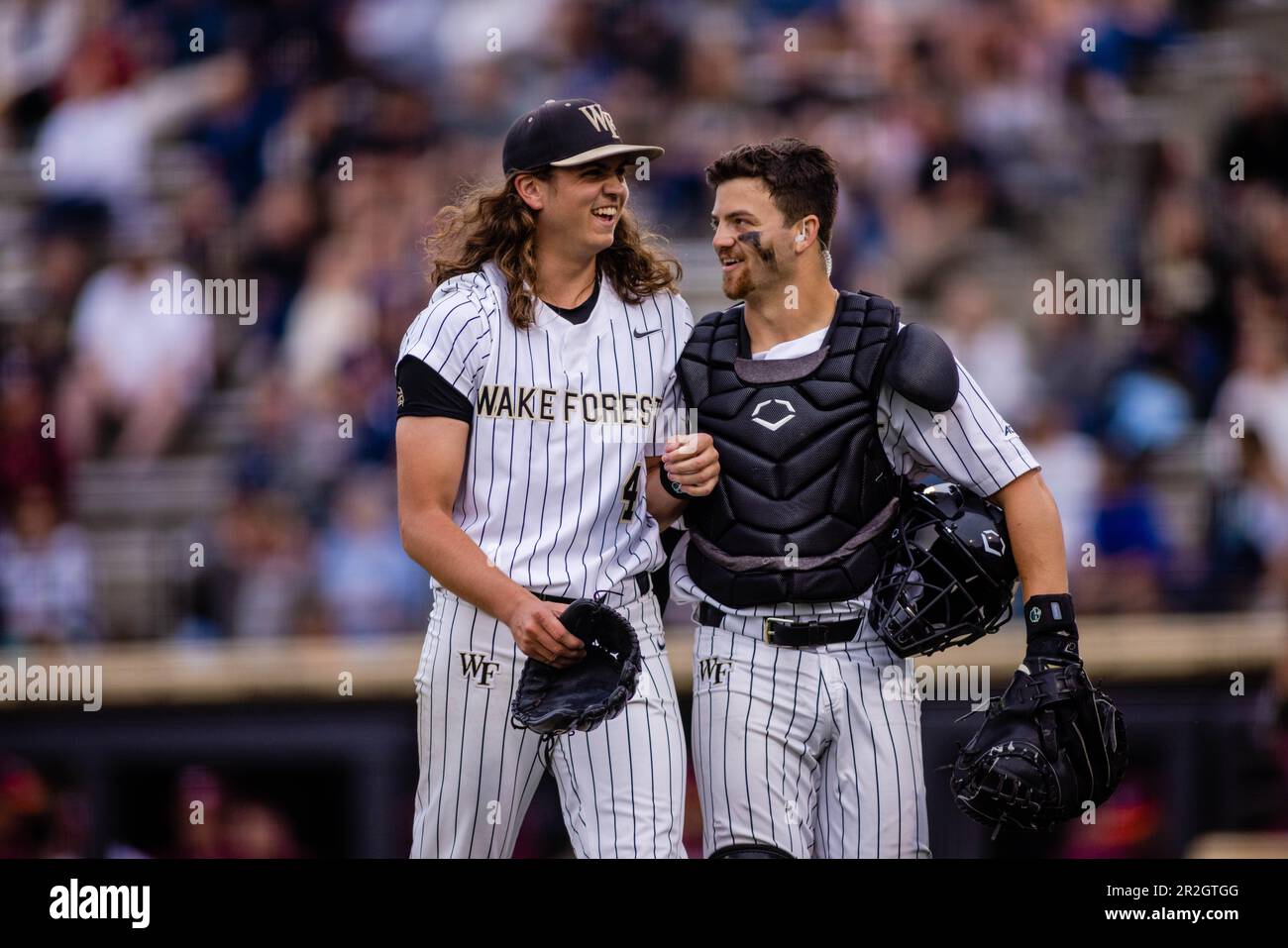May 18, 2023: Wake Forest Demon Deacons pitcher Rhett Lowder (4) laughs ...