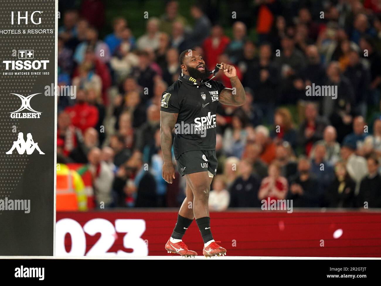 RC Toulon's Dany Priso celebrates with his medal following the ECPR ...
