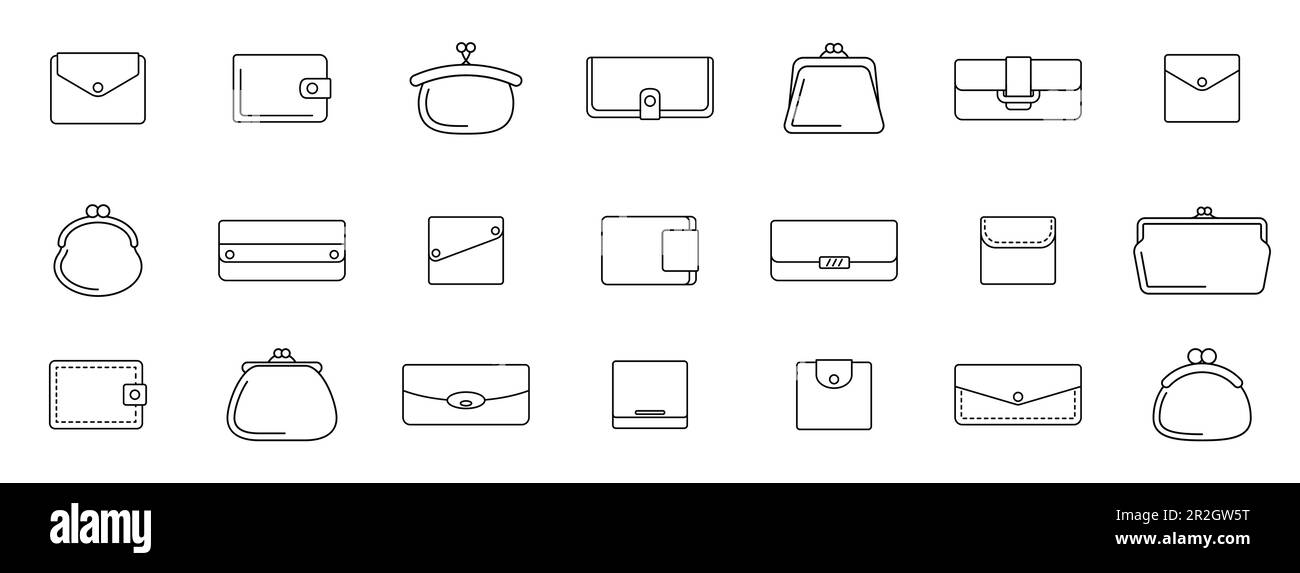 Wallet icon. Set of black linear icons of wallets on white background ...