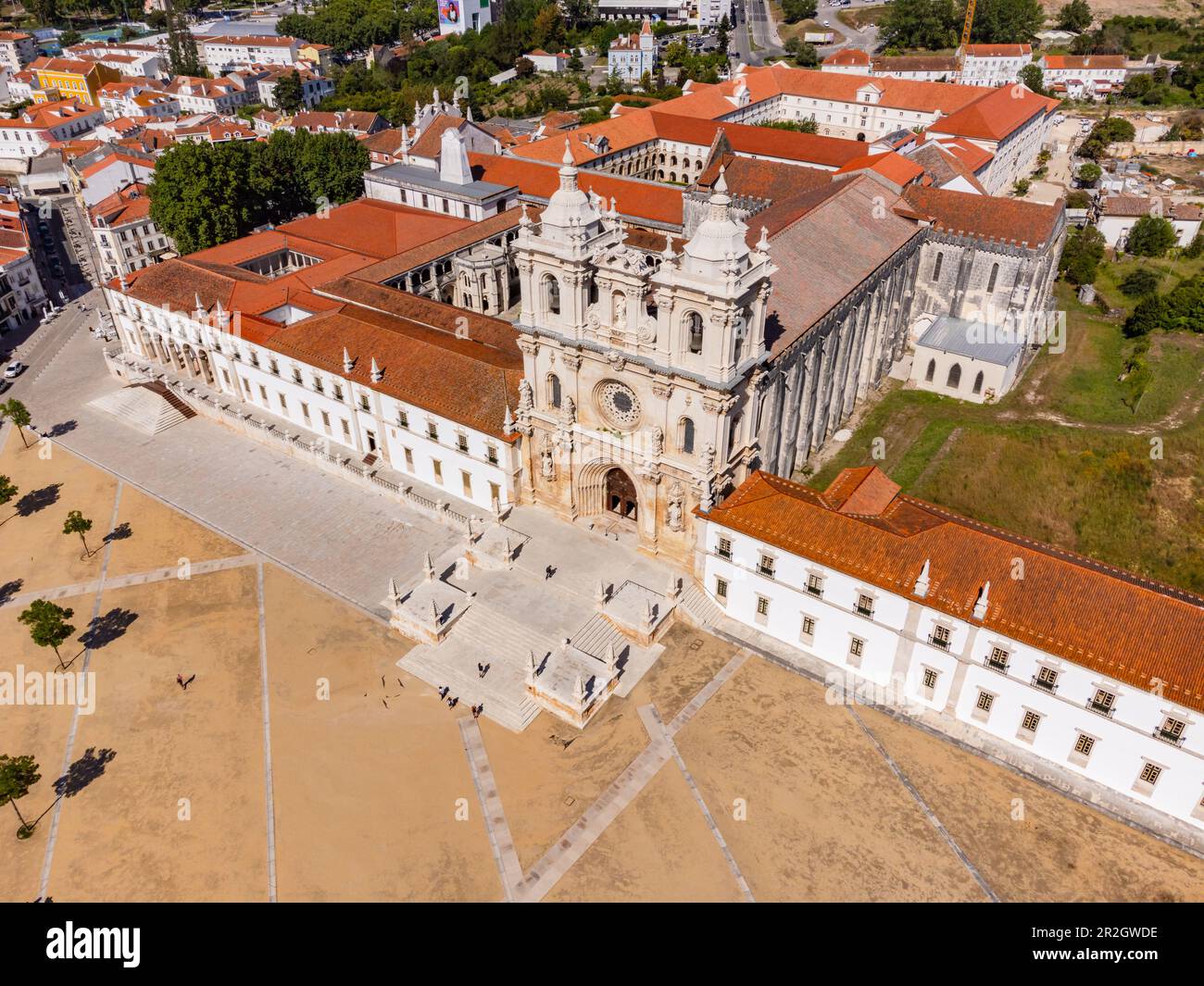 Aerial view of the impressive Monastery of Alcobaca, Portugal Stock ...