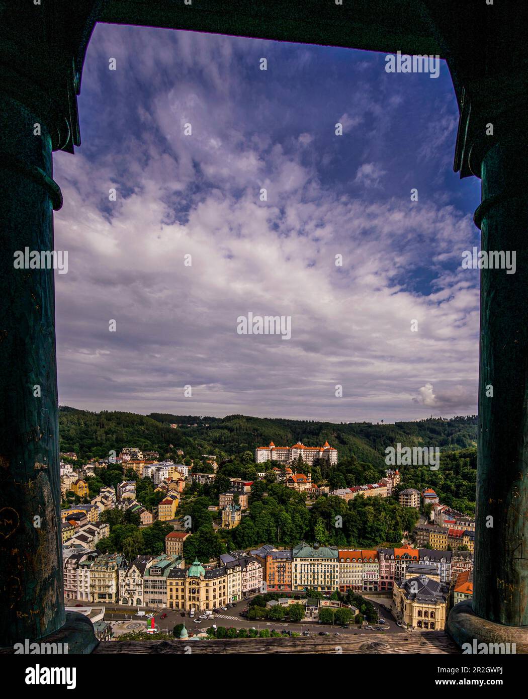 View from the Christina lookout pavilion in the city forest of Karlovy ...