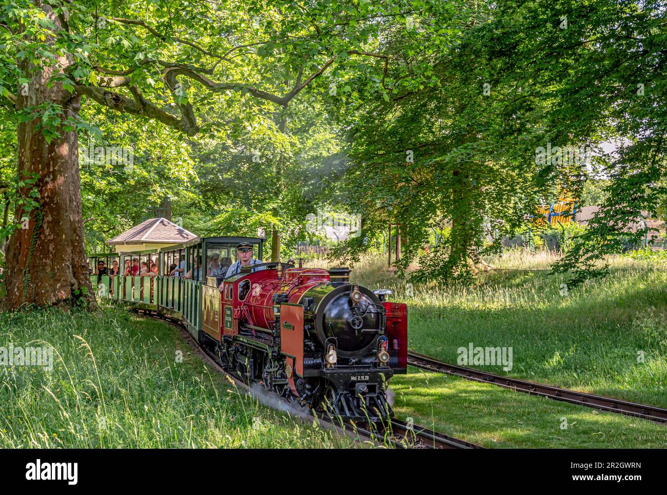 Park railway steam locomotive in the Great Garden of Dresden, Saxony ...