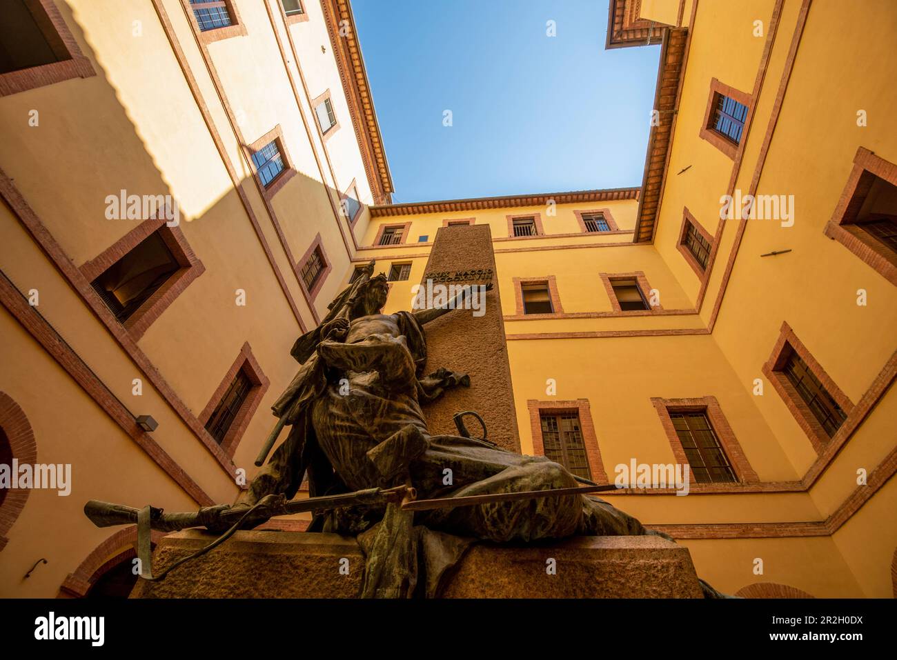 Statue in the courtyard of the University of Siena, historic old town ...