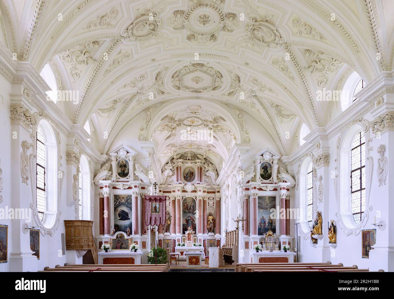 Baroque interior of the pilgrimage church of St. Coloman near Schwangau ...