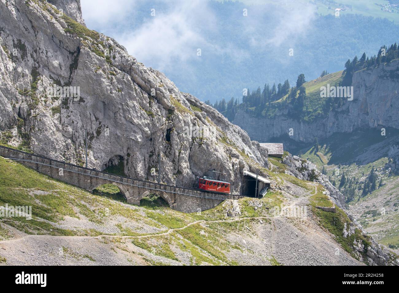 Rack railway on the route between Alpnach and Pilatus-Kulm Stock Photo ...