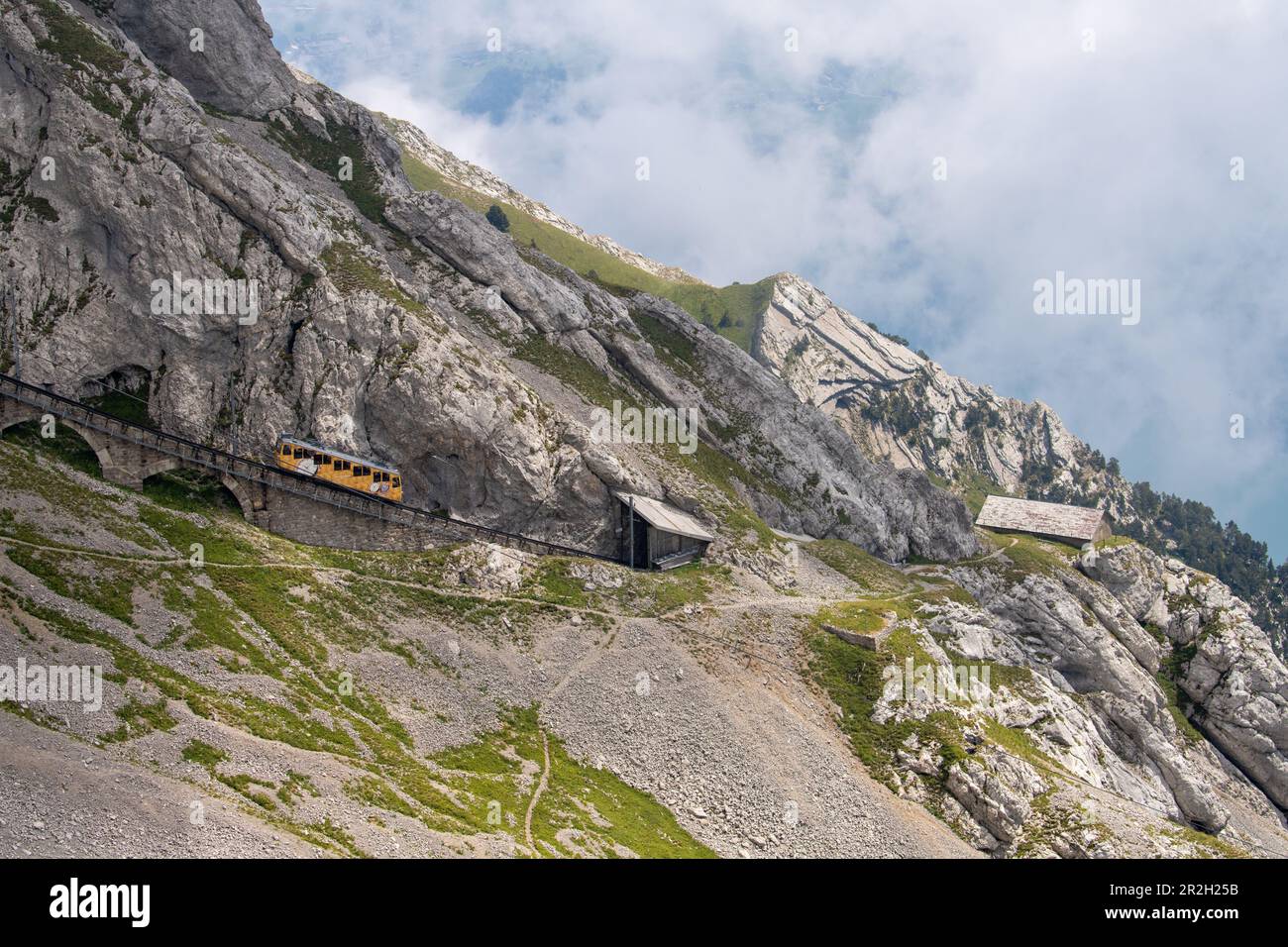 Rack railway on the route between Alpnach and Pilatus-Kulm Stock Photo ...