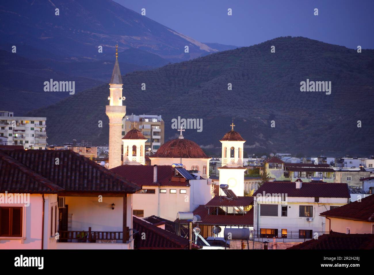 Church and Mosque in UNESCO World Heritage Site Berat, Albania Stock ...