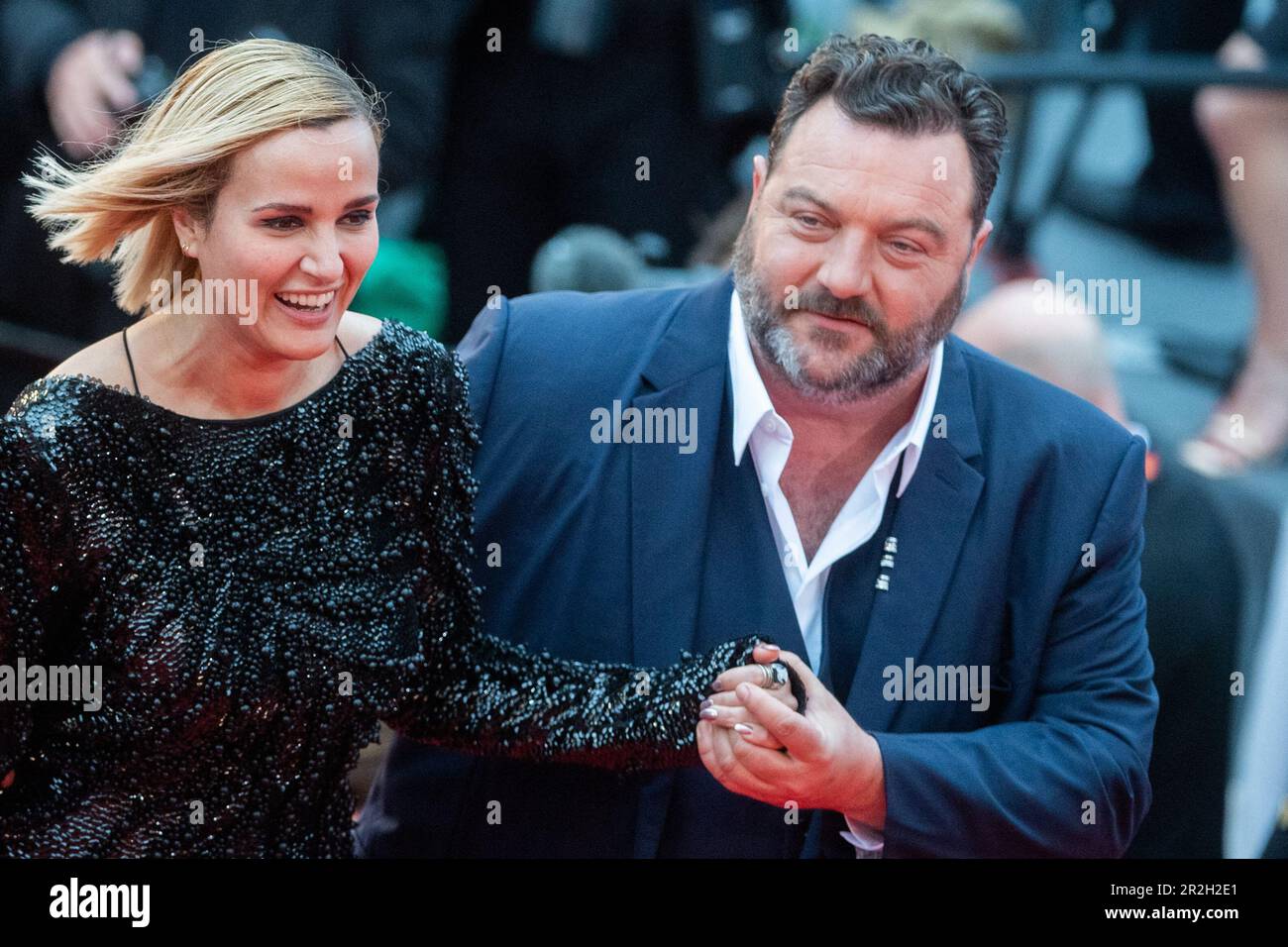 Cannes, France. 19th May, 2023. Julia Ducournau and Denis Menochet attending The Zone Of ...