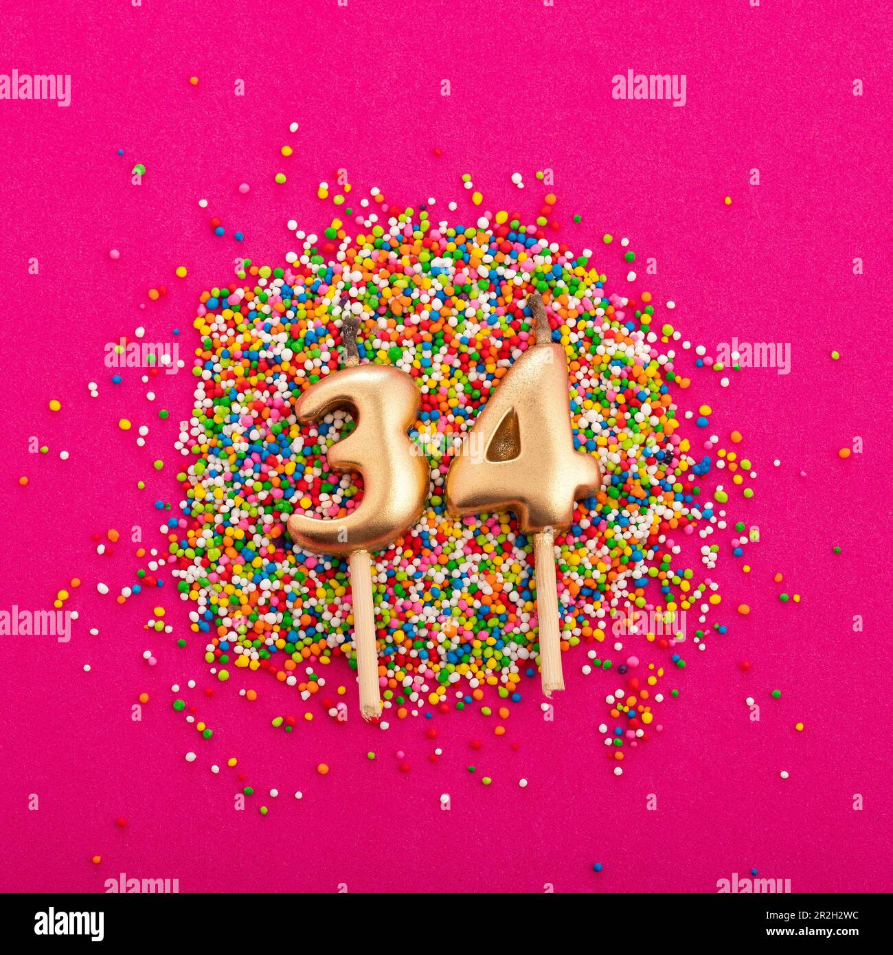 Birthday candle number 34 - Anniversary celebration in rhodamine red ...