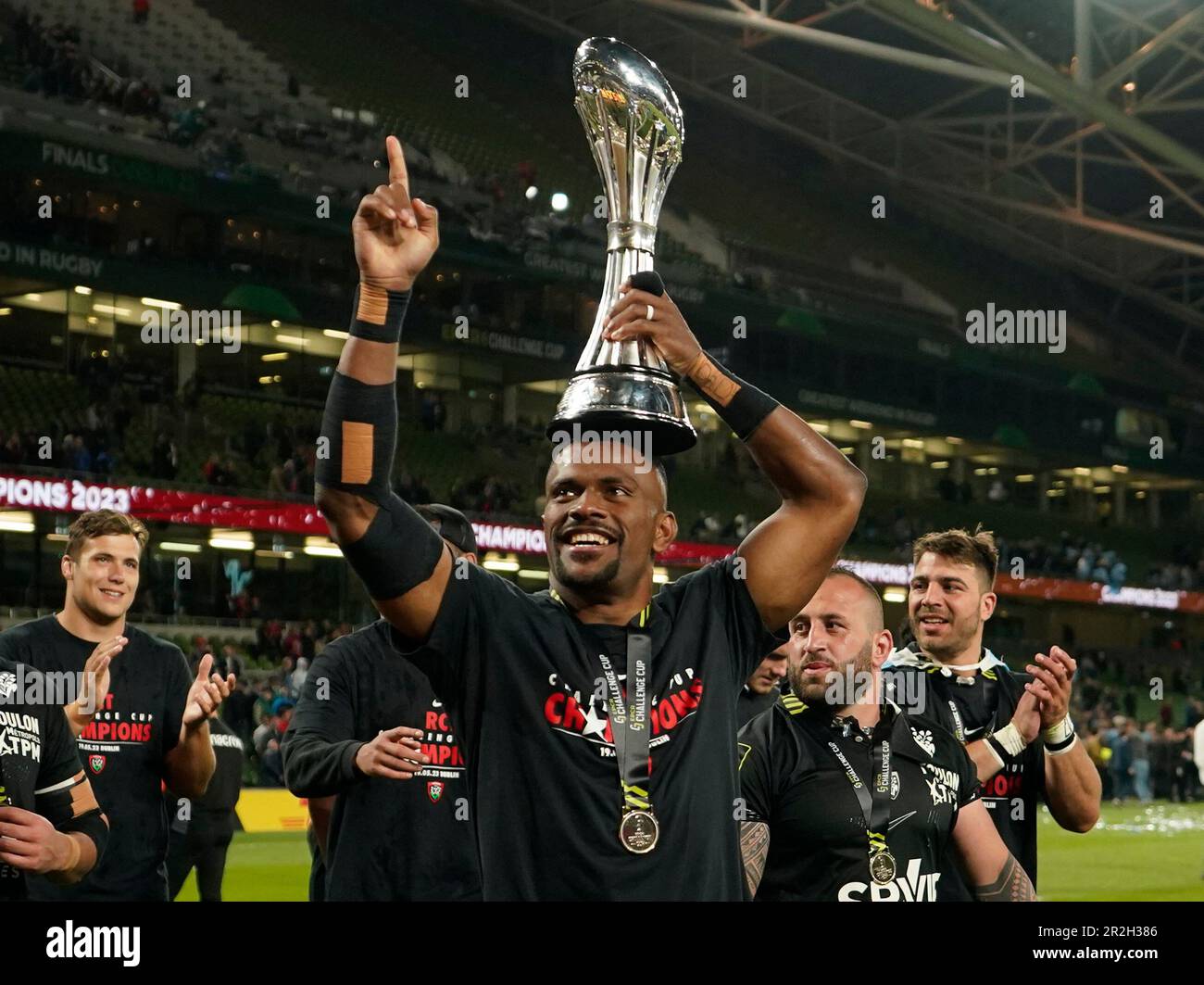RC Toulon's Jiuta Wainiqolo celebrates with the trophy following the ...