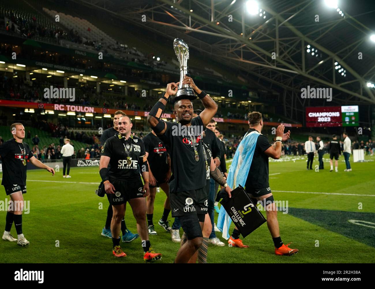 RC Toulon's Jiuta Wainiqolo celebrates with the trophy following the ...