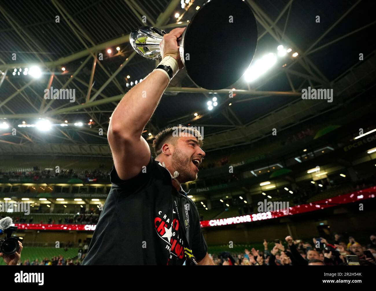 RC Toulon's Facundo Isa celebrates with the trophy following the ECPR ...