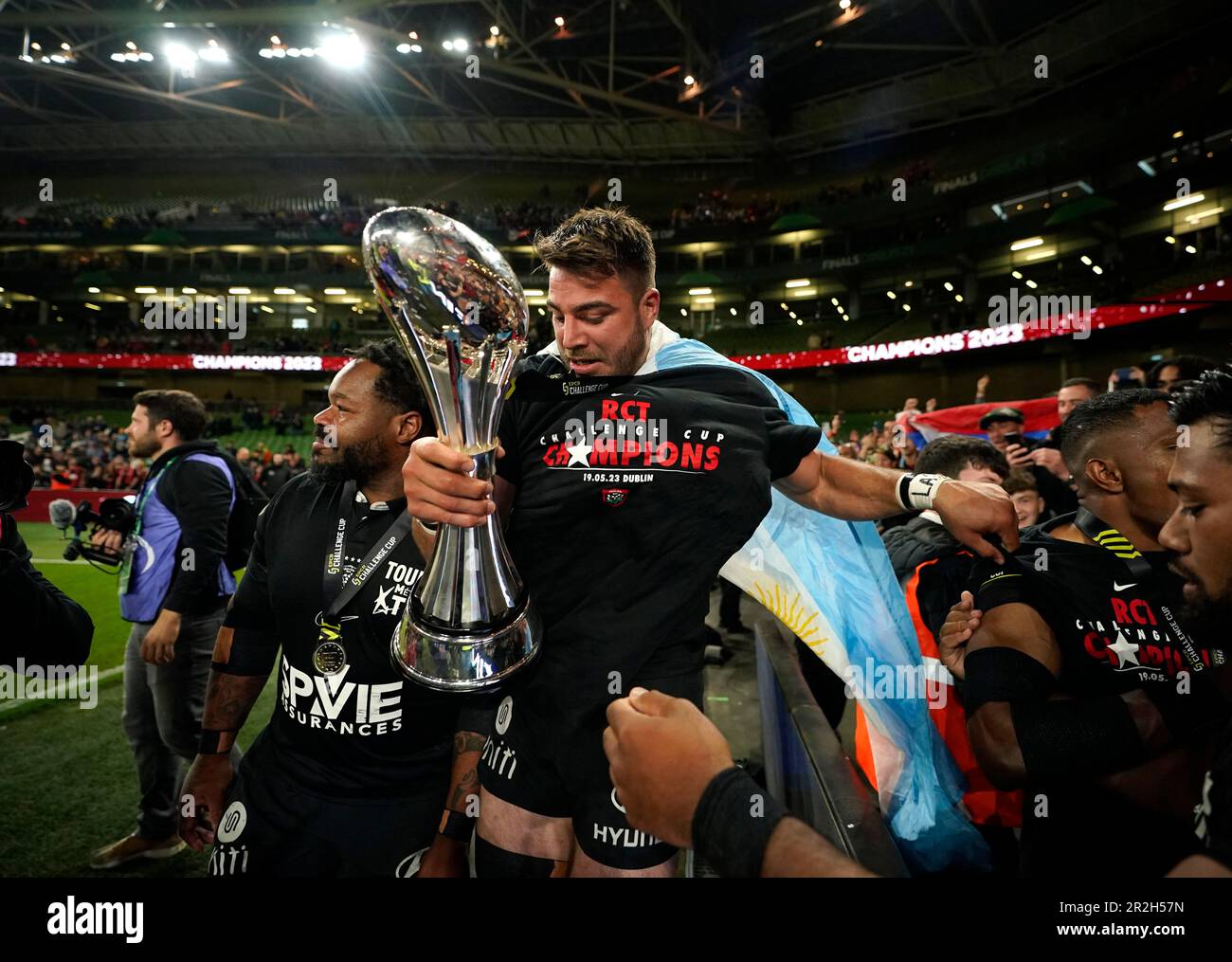 RC Toulon's Facundo Isa celebrates with the trophy following the ECPR ...