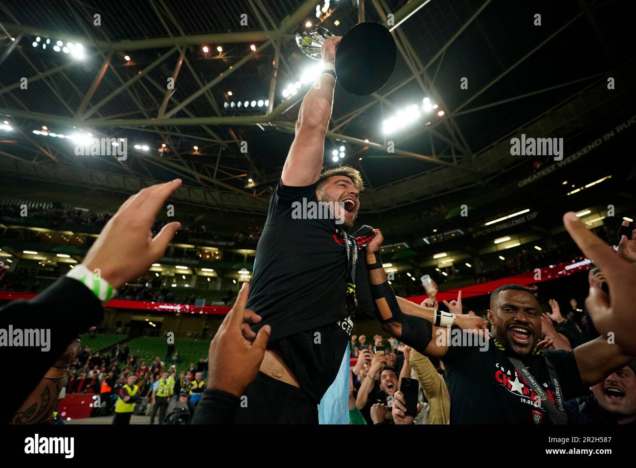 RC Toulon's Facundo Isa celebrates with the trophy following the ECPR ...
