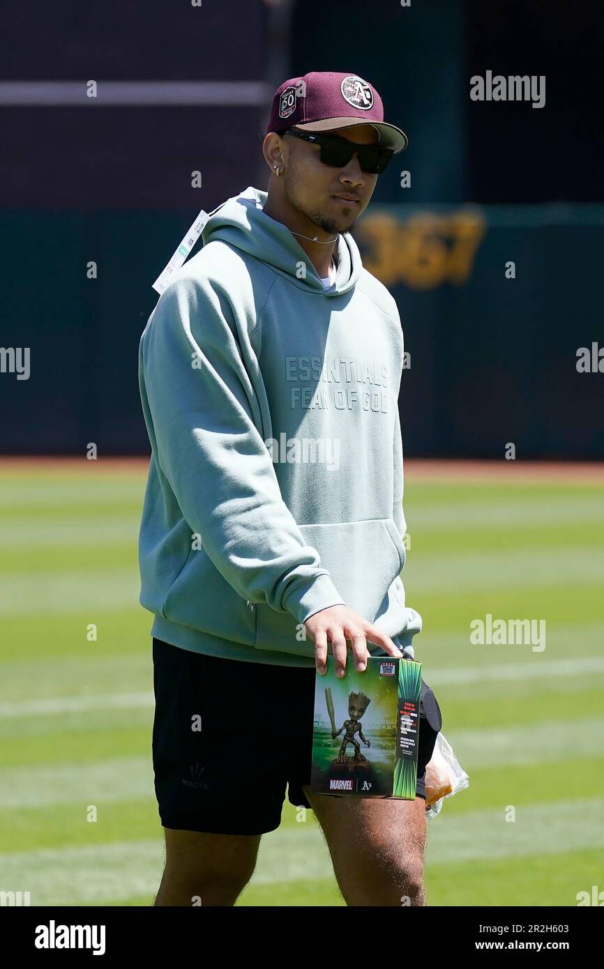 San Francisco 49ers quarterback Trey Lance before a baseball game ...