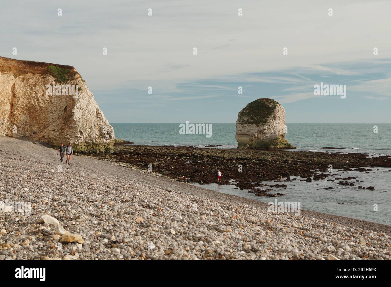 Chalk cliffs on the Isle of Wight coast at Freshwater Bay during low ...