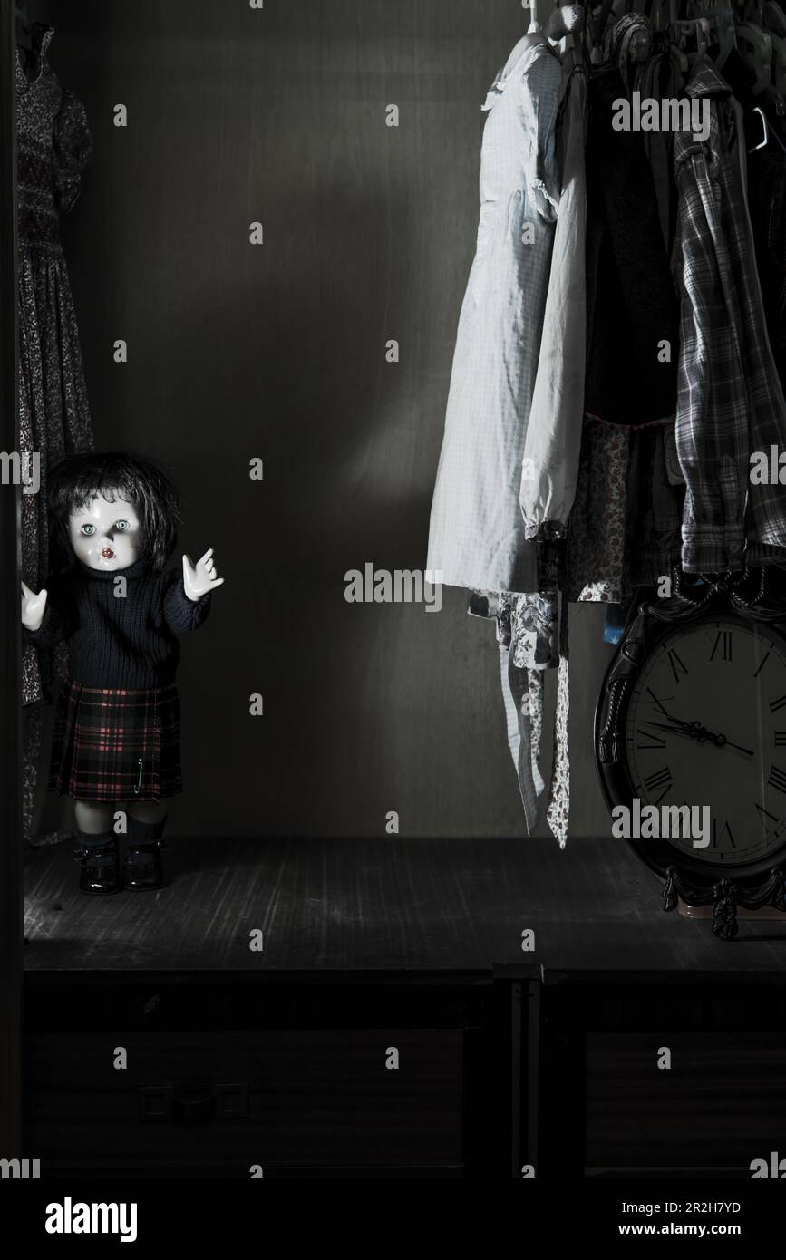 Gothic style image of the interior of a closet with girl's clothes and ...
