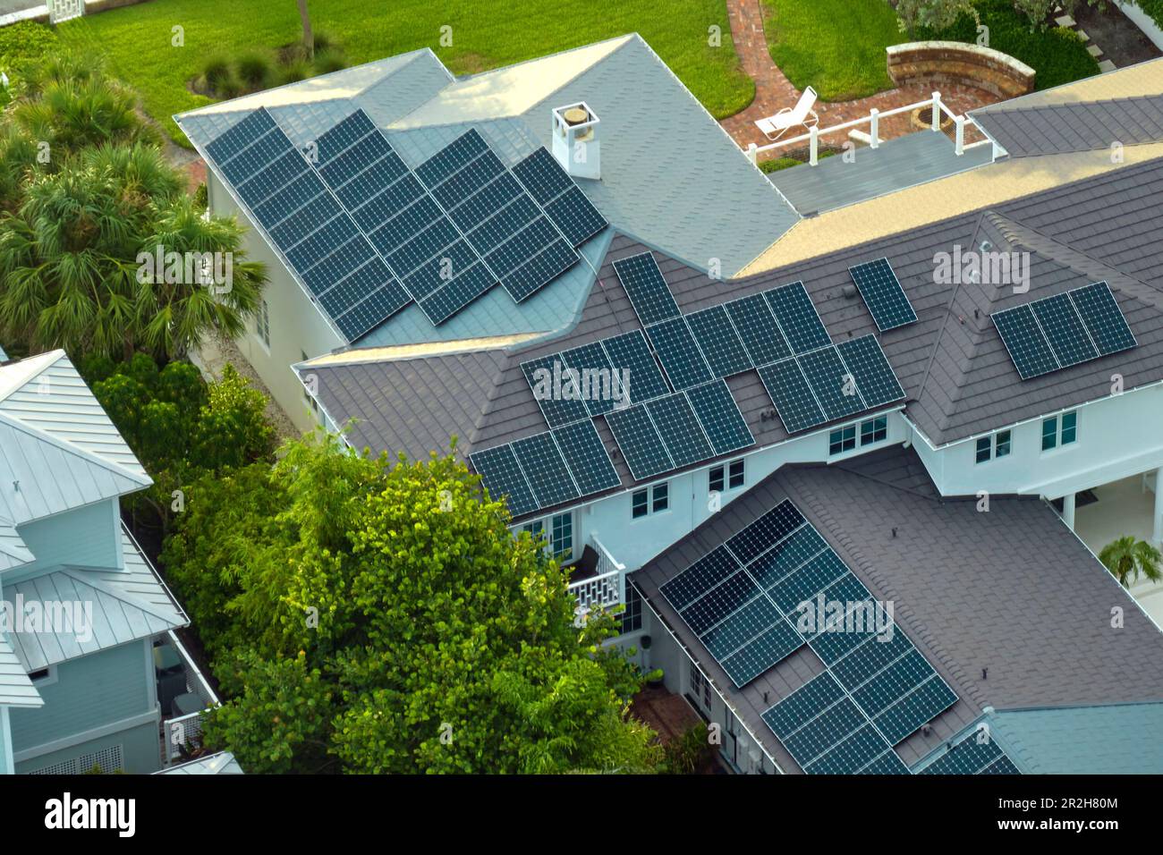 New american residential house with rooftop covered with solar ...