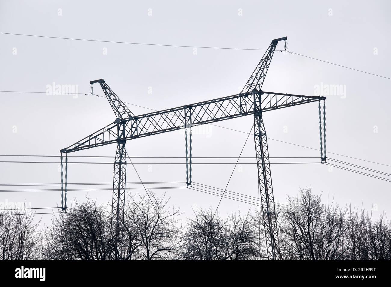 Steel pillar with high voltage electric power lines delivering ...