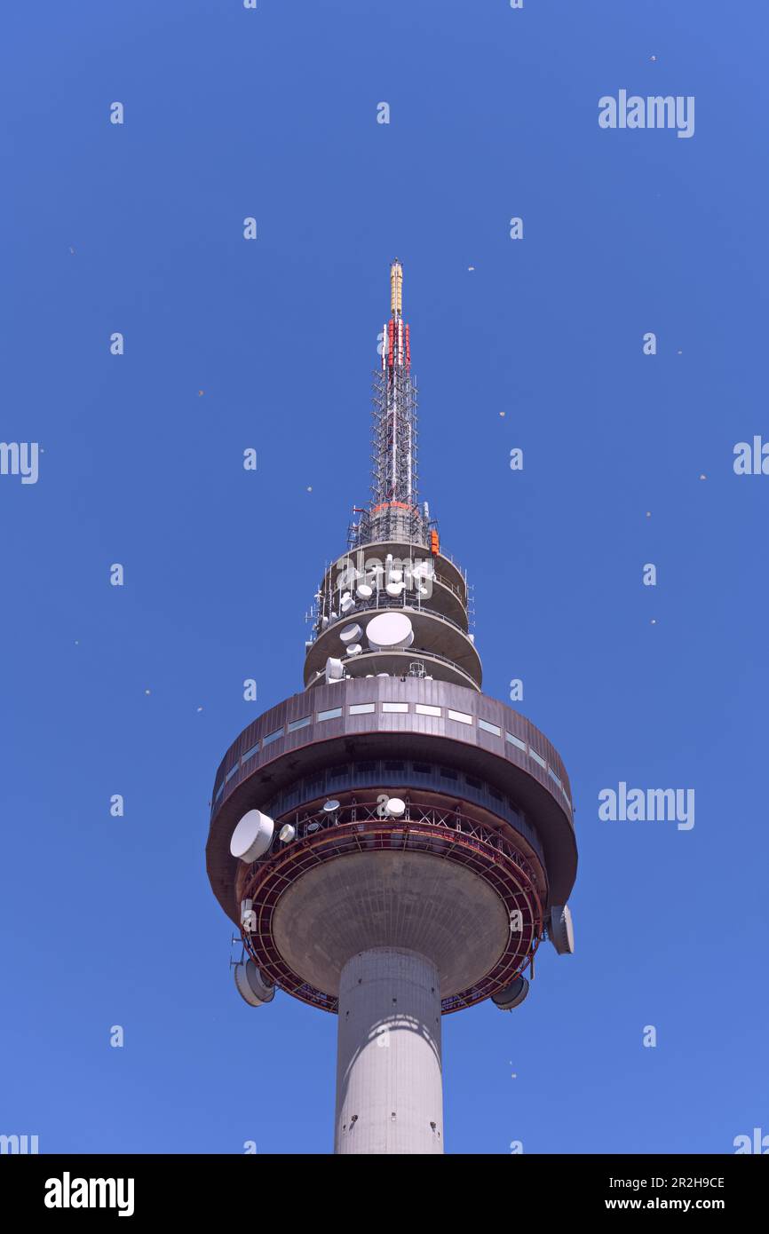 Telecommunications tower in Madrid with a nice blue sky and pollen ...