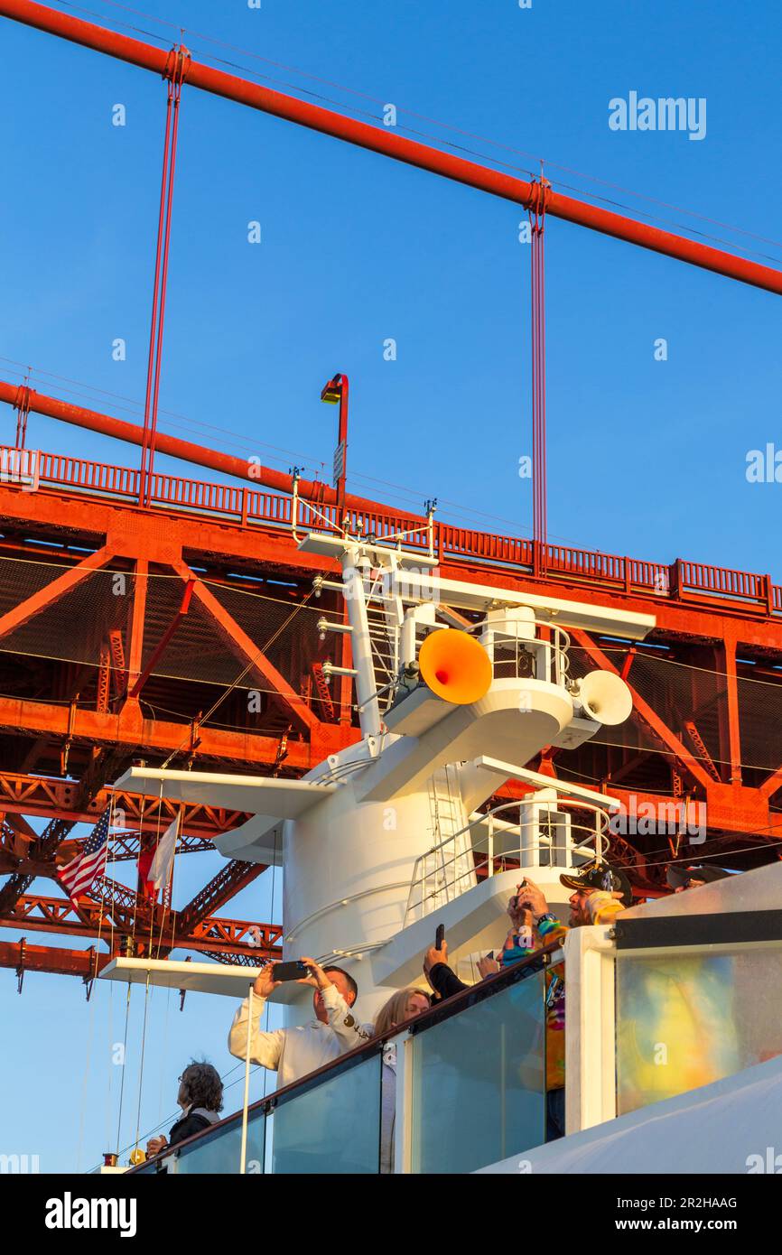 Ship passing under the Golden Gate Bridge, San Francisco, California ...