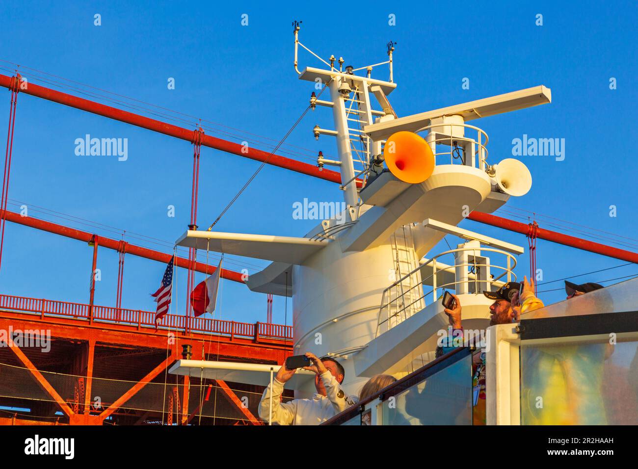 Ship passing under the Golden Gate Bridge, San Francisco, California ...