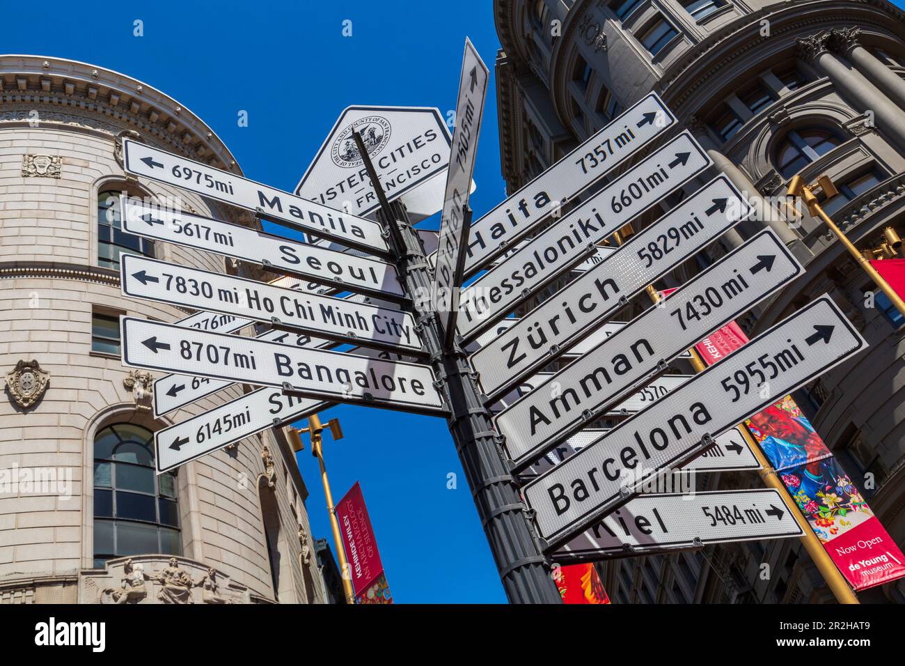 Sister city signs on Market Street, San Francisco, California, USA ...
