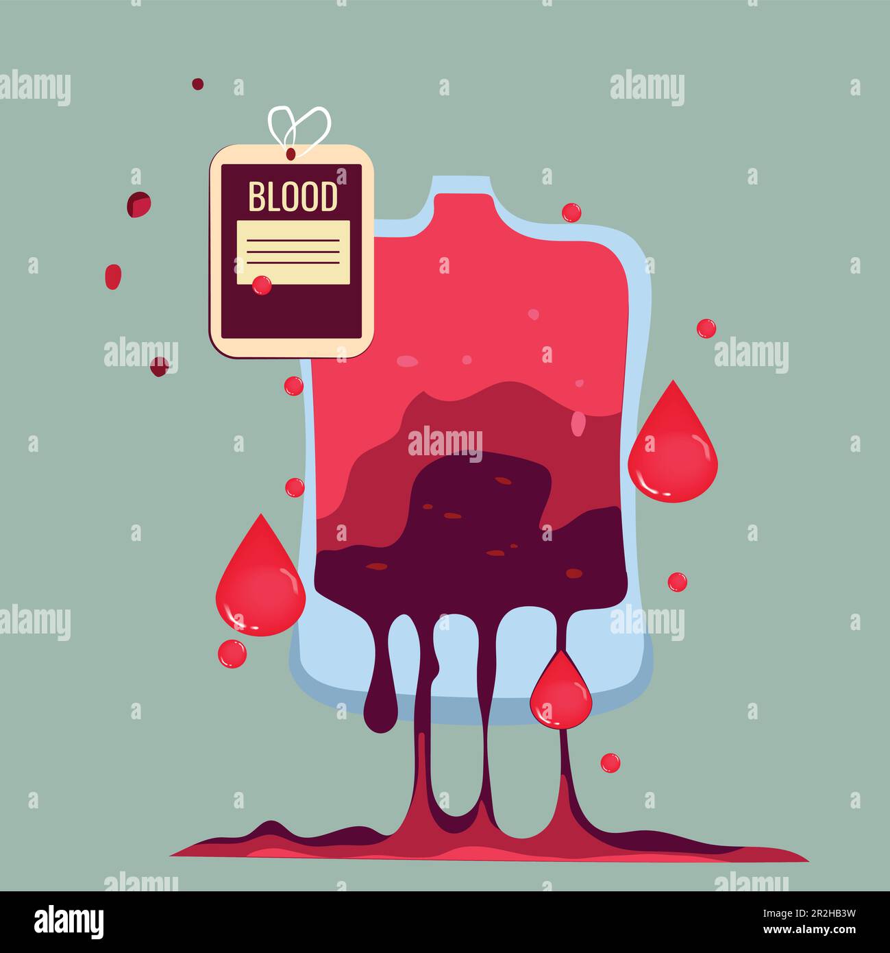 Day donation concept with bag of blood, hand and heart medical sign ...