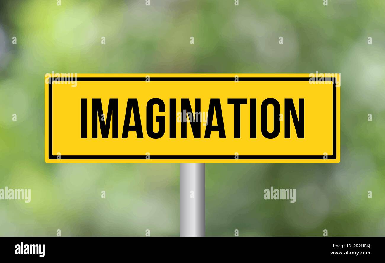 Imagination road sign on blur background Stock Photo - Alamy