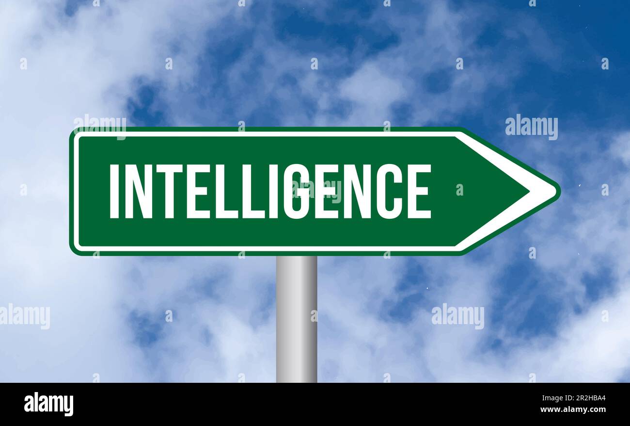 Intelligence road sign on sky background Stock Photo - Alamy