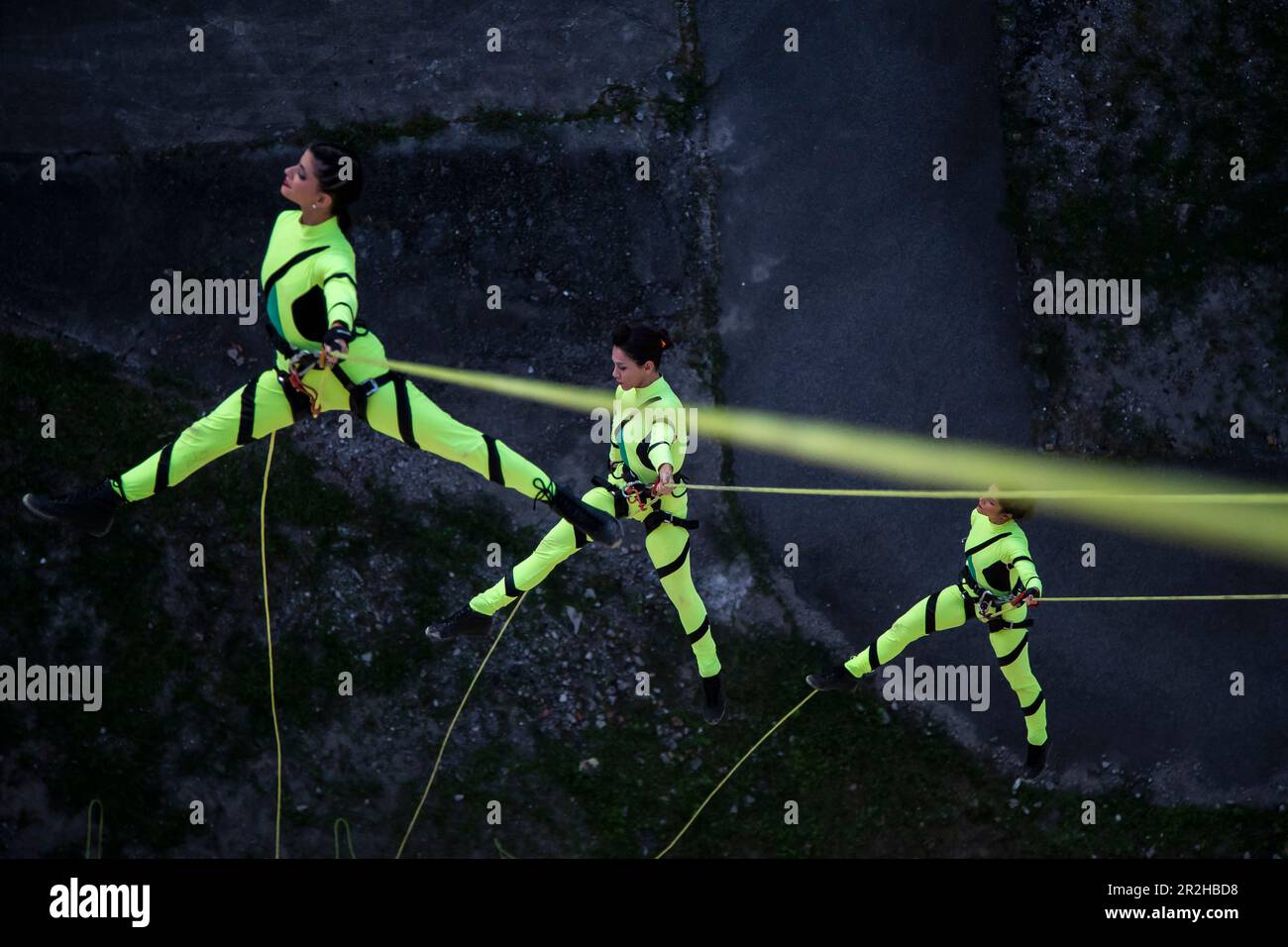 Artists from the CIA Base vertical dance and aerial circus group ...