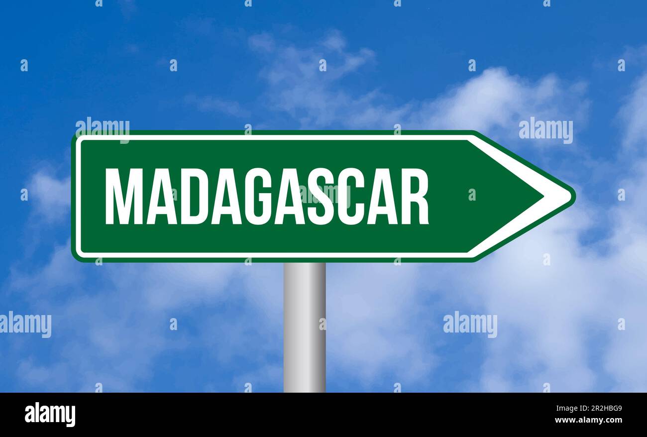 Madagascar road sign on sky background Stock Photo - Alamy