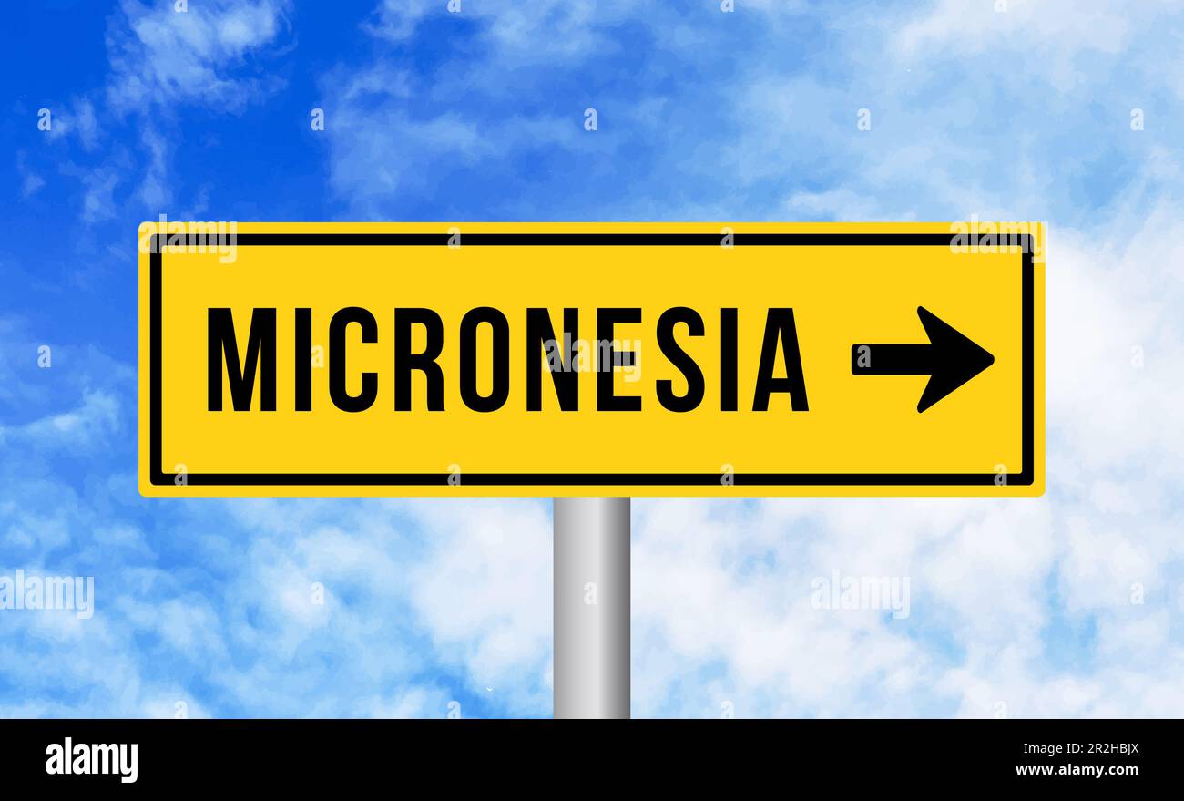 Micronesia road sign on blue sky background Stock Photo - Alamy