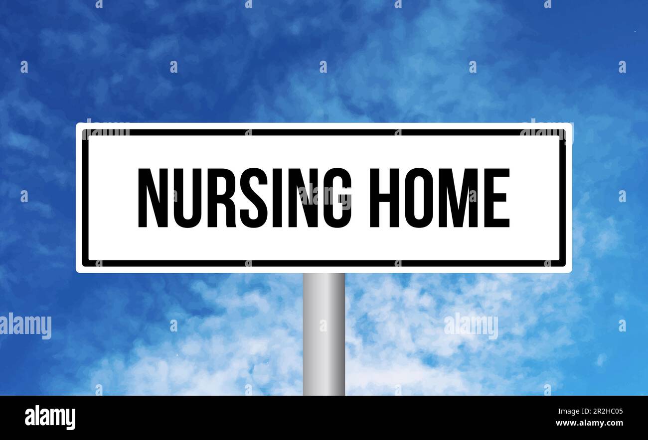 Nursing home road sign on blue sky background Stock Photo - Alamy