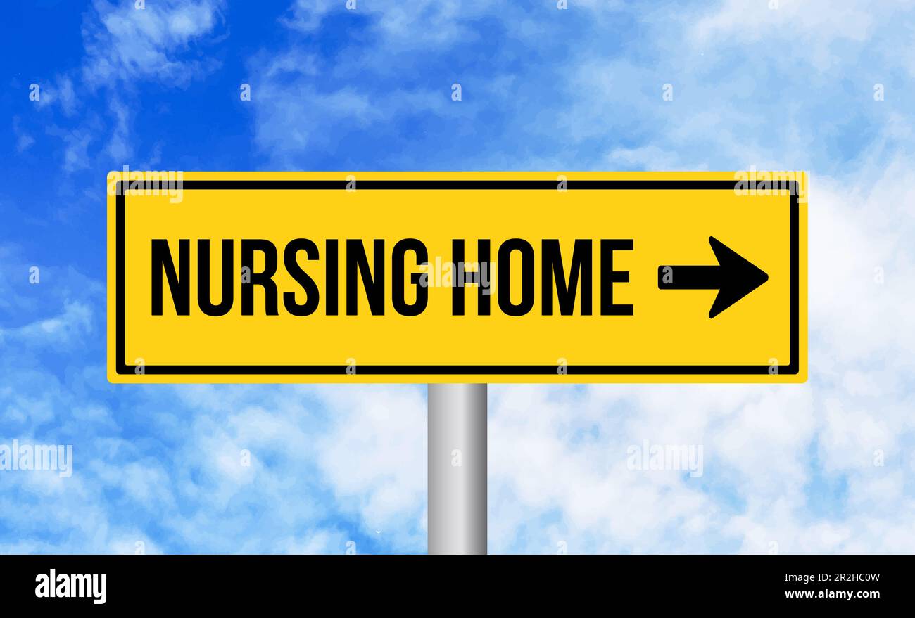 Nursing home road sign on blue sky background Stock Photo - Alamy