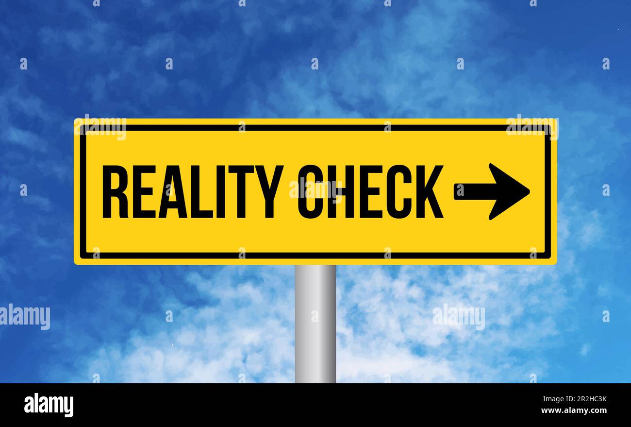 Reality check road sign on cloudy sky background Stock Photo - Alamy