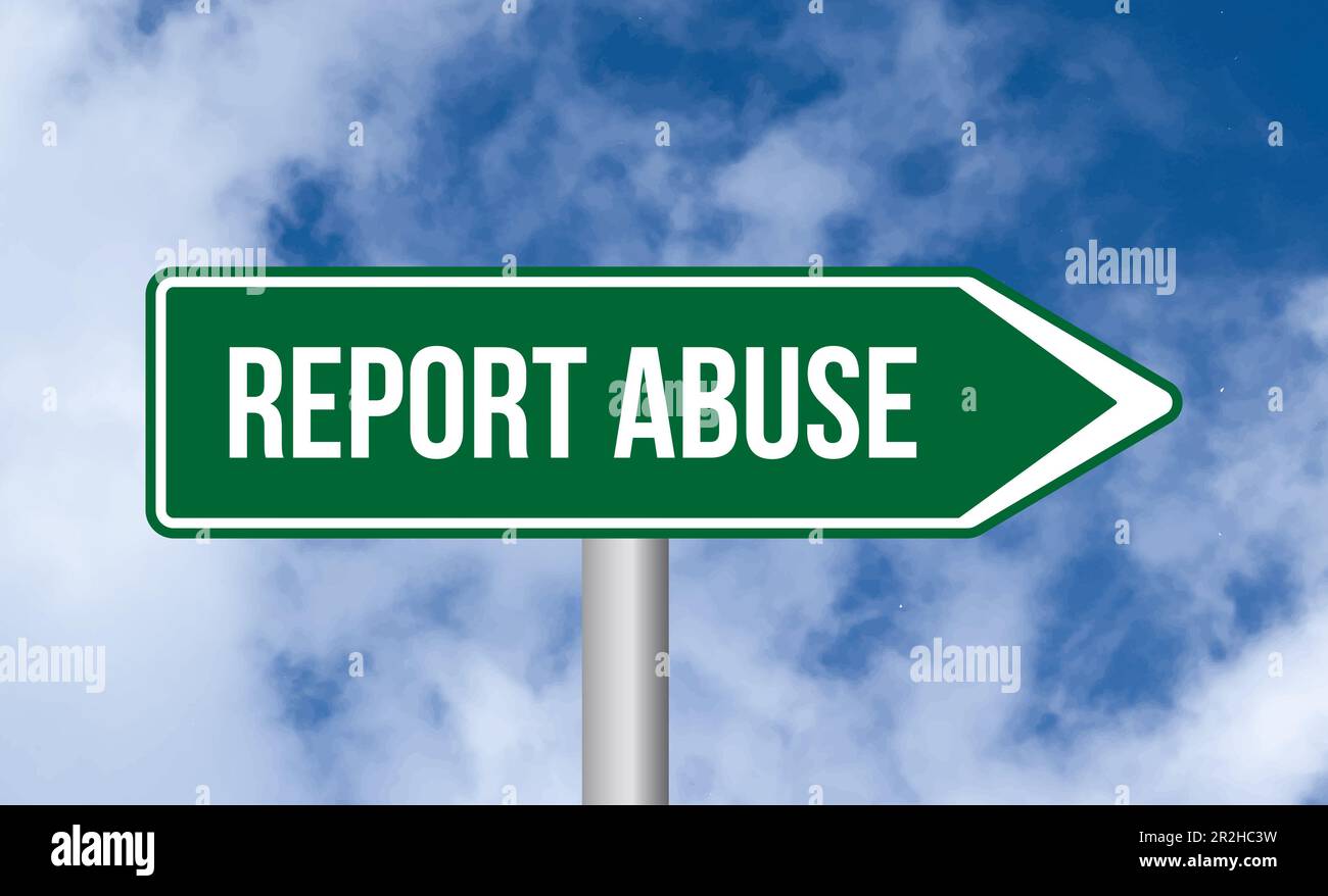Report abuse road sign on sky background Stock Photo - Alamy